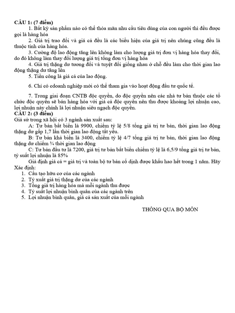 Đề mẫu KTCT | PDF