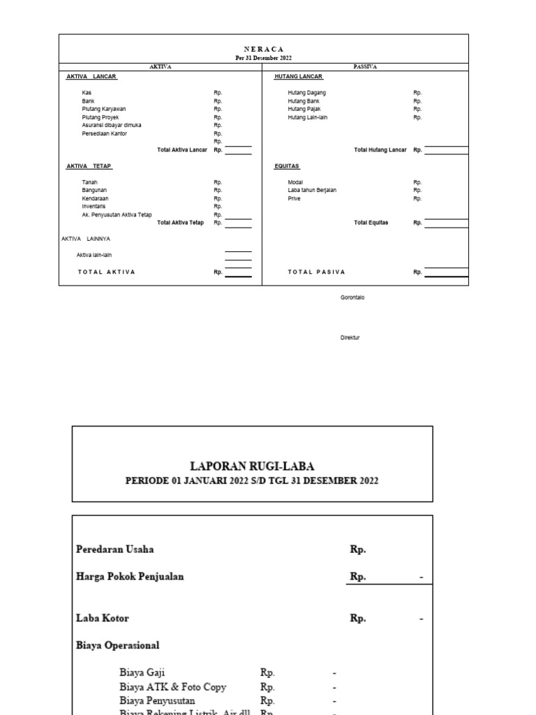 Contoh Laporan Keuangan (Kosongan) | PDF