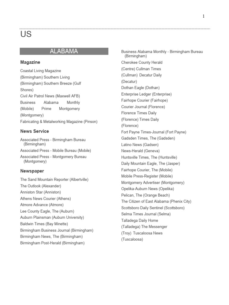 Alabama Media Directory Overview | PDF | San Jose | Phoenix