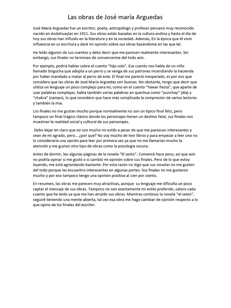 Obras de José María Arguedas: Análisis y Opiniones | PDF | Cuentos