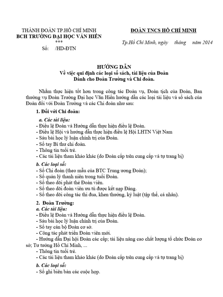 Huong Dan Thuc Hien So Sach Danh Cho Doan Truong Va Chi Doan | PDF