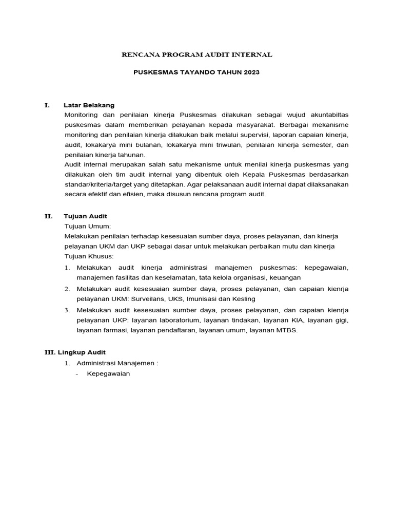 1.6.3.b RENCANA PROGRAM AUDIT INTERNAL 2023 | PDF