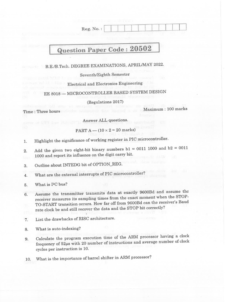 EEE-AM-2022-EE 8018-Microcontroller Based System Design-918114585-EE 8018 | PDF