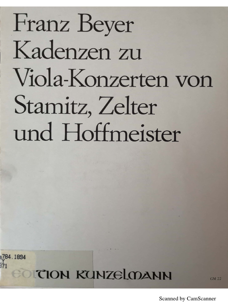Cadenzas Stamitz, Zelter & Hoffmeister - Franz Beyer | PDF