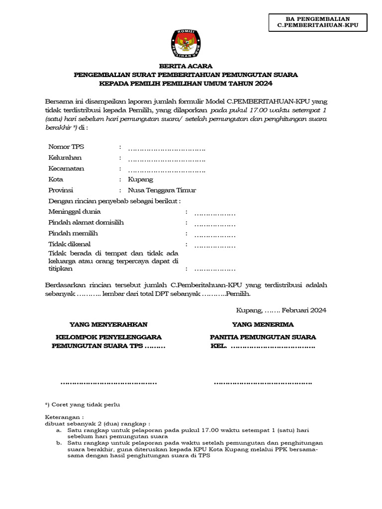 BA Pengembalian C.Pemberitahuan-KPU | PDF