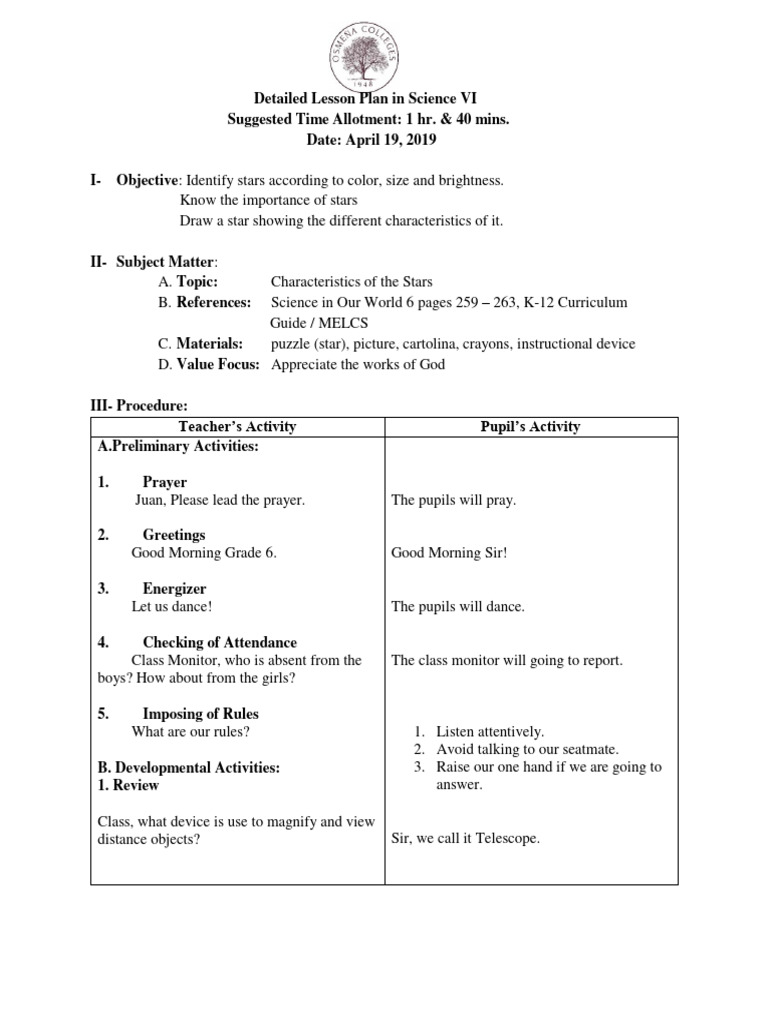 Detailed Lesson Plan in Science 6 | PDF | Stars | Atmosphere