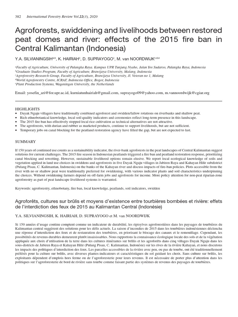 Silvianingsih Et Al. 2020 - Agroforests, Swiddening and Livelihoods ...