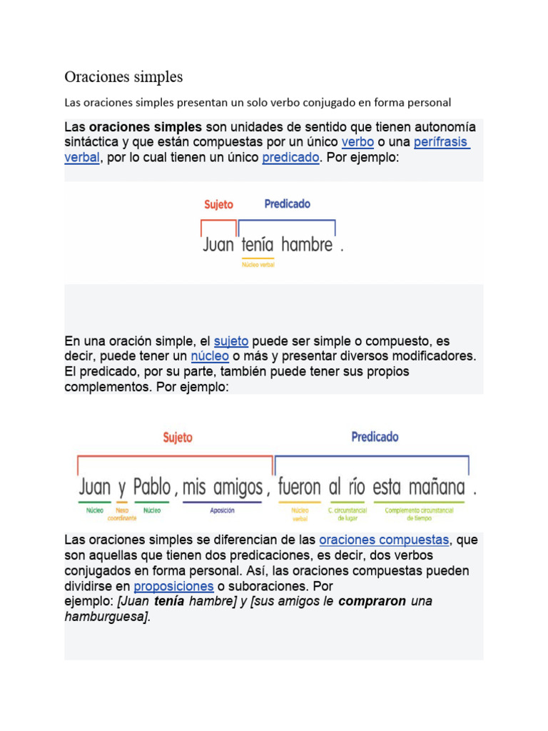 Oraciones Simples | PDF | Oración (Lingüística) | Verbo