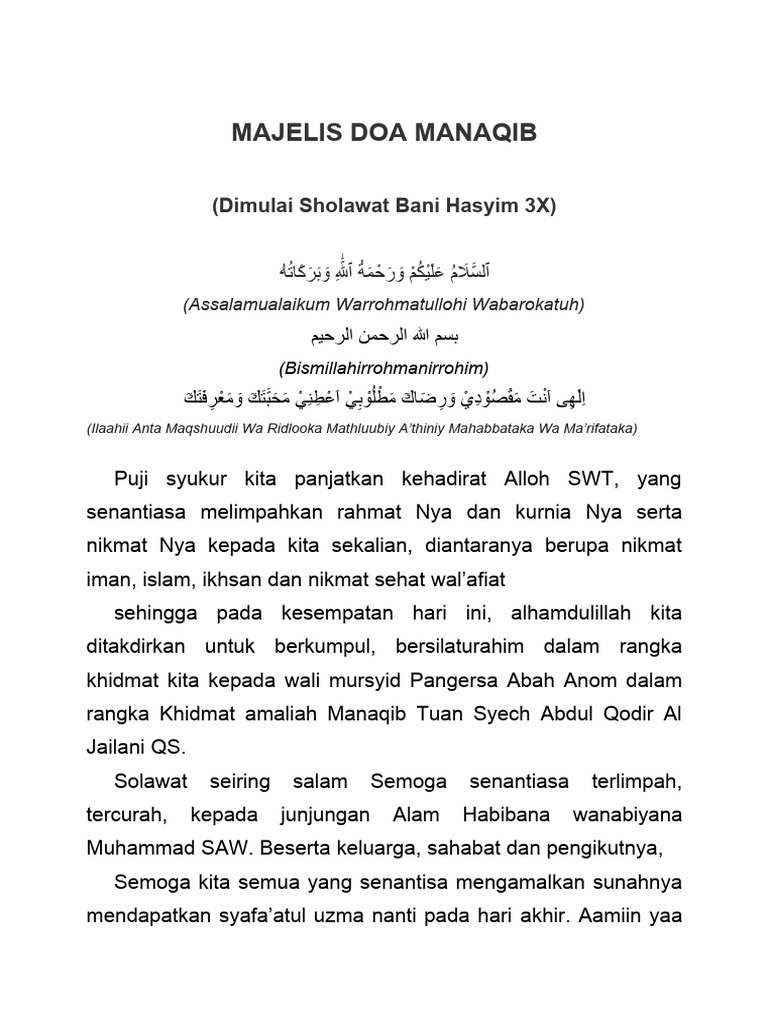 Majelis Doa Manaqib Suryalaya | PDF