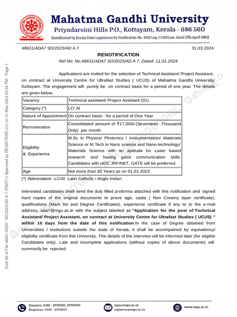 Notification Technical Assistant 48631 ADA7 - SO 2023 AD - A - 7 | PDF