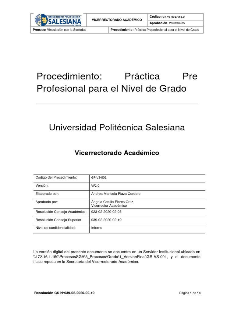 Procedimiento Práctica Preprofesional - GR-VS-001 VF2.0 | PDF ...