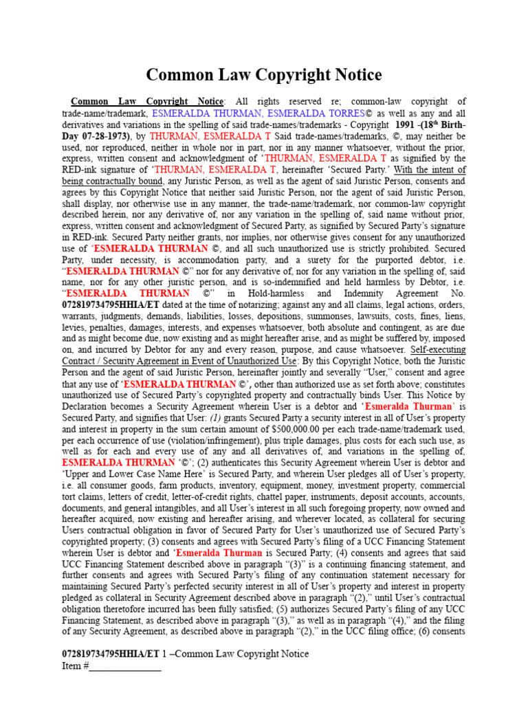 Common Law Copyright Notice | PDF | Security Interest | Copyright Infringement