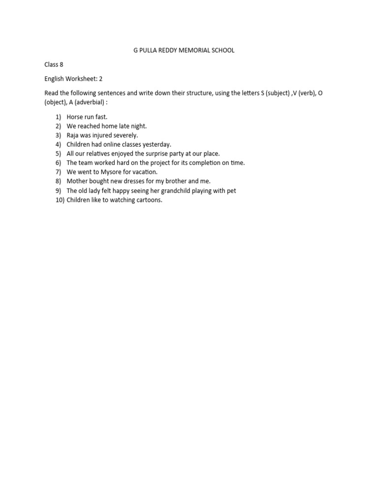 Class 8 English Grammar Worksheet Pdf