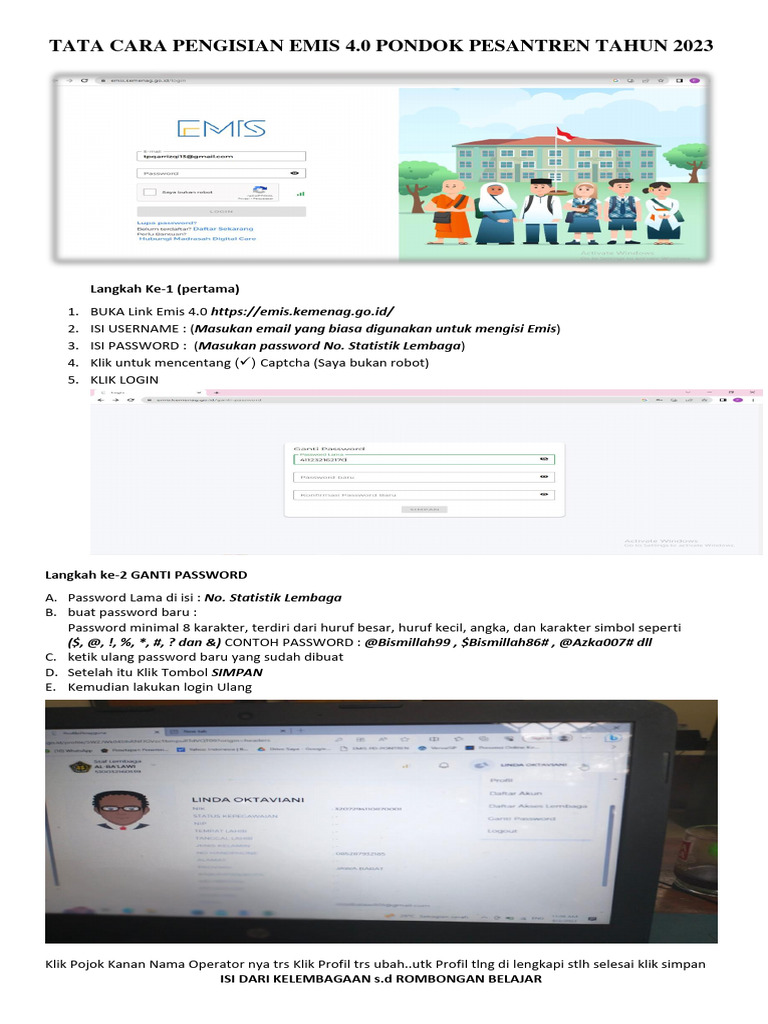 TATA CARA PENGISIAN EMIS 4.0 PONDOK PESANTREN 2023 - SDH Pnya Akun | PDF