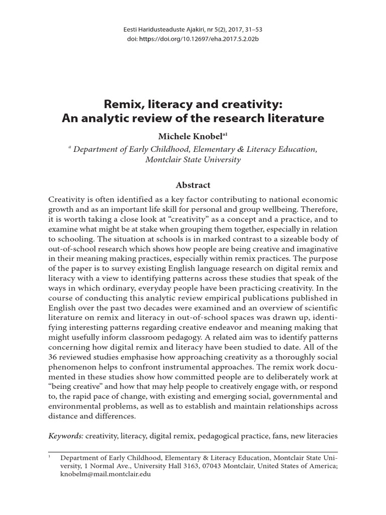 Remix, Literacy and Creativity - An Analytic Review of The Research ...