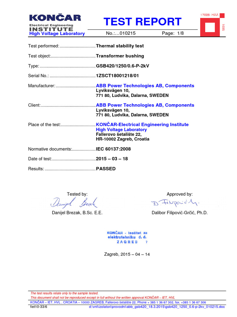 Type and Routine Test Report | PDF | Capacitor | Thermocouple