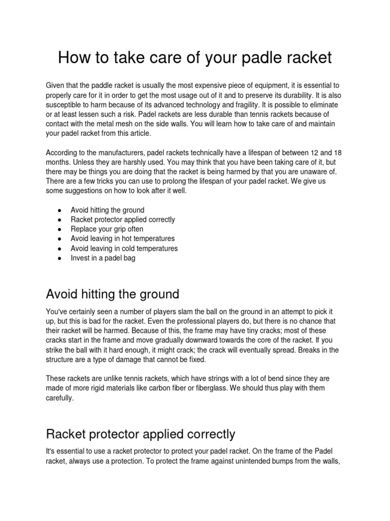 How To Take Care of Your Paddle Racket | PDF