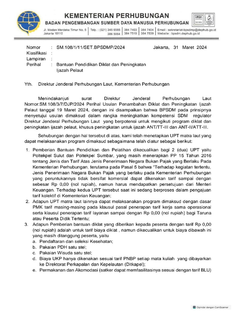 Bantuan Pendidikan Diklat Dan Peningkatan Ijazah Pelaut-1 | PDF