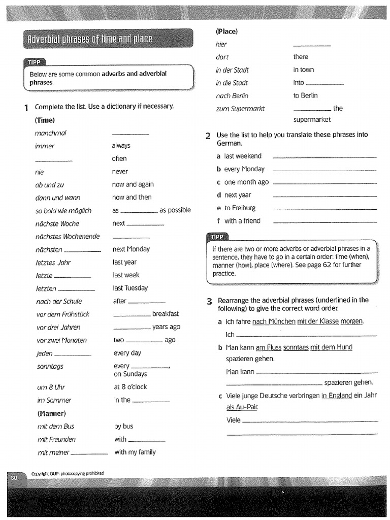 Adverbs Time Place | PDF