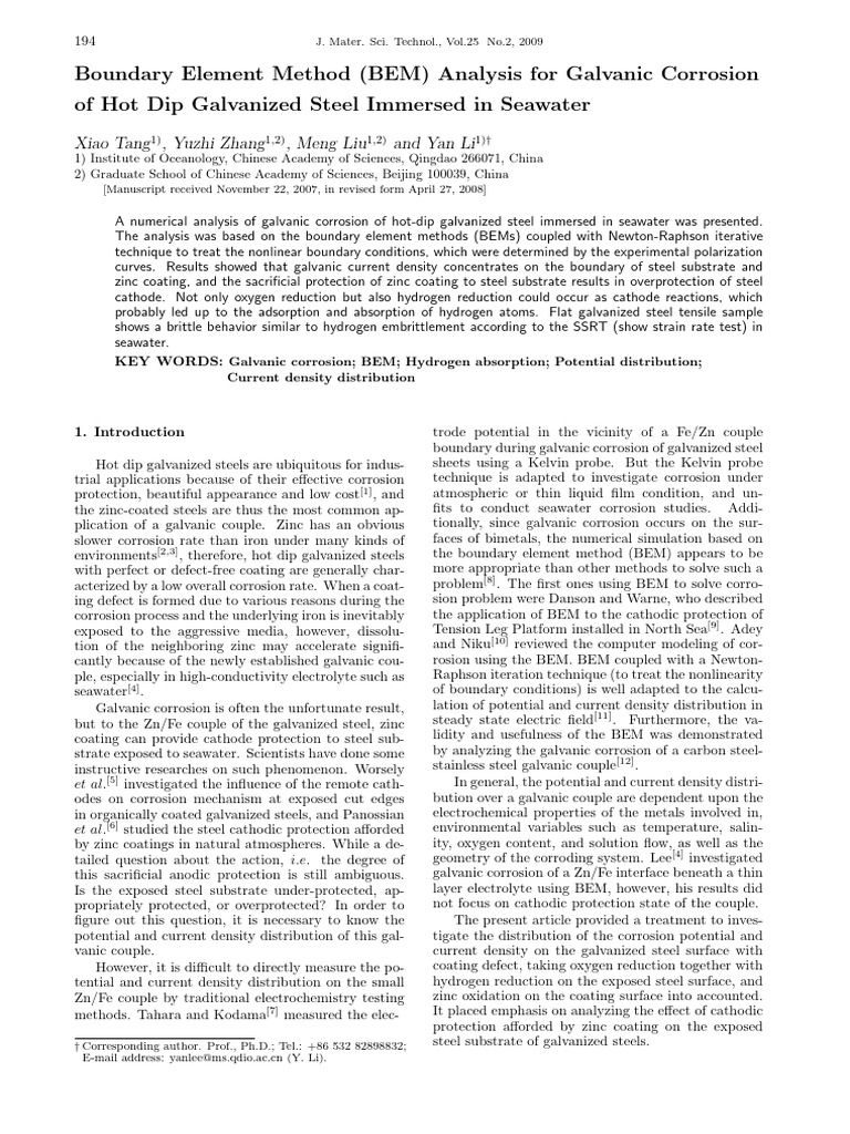 Boundary Element Method BEM) Analysis For Galvanic Corrosion of Hot Dip ... Boundary Element Method BEM) Analysis For Galvanic Corrosion of Hot Dip ...