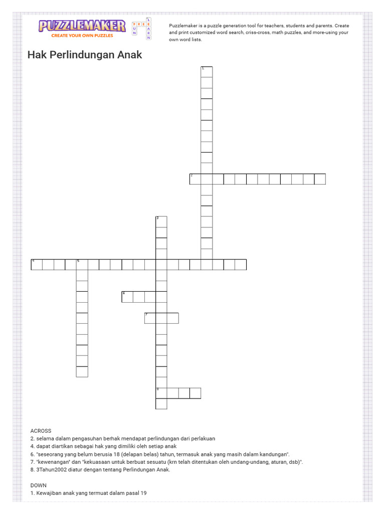 Criss Cross Puzzle - Discovery Education Puzzlemaker | PDF