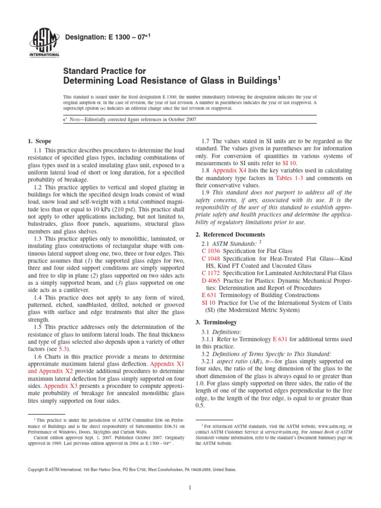 ASTM E1300-07E01 | PDF | Glasses | Materials