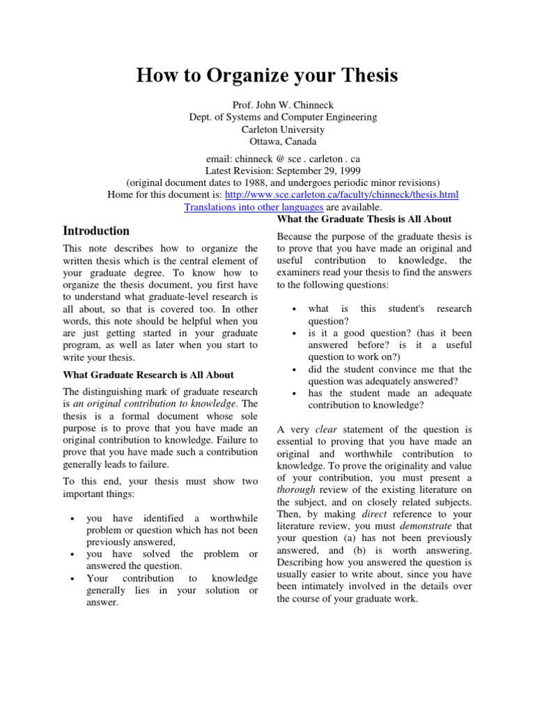 How To Organize Your Thesis - John W. Chinneck | PDF | Thesis ...