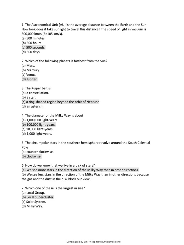 Astronomy Midterm 1 Practice 5 | PDF