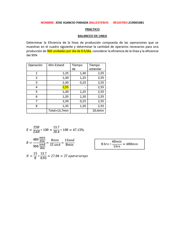 Eficiencia en Balanceo de Línea de Producción | PDF