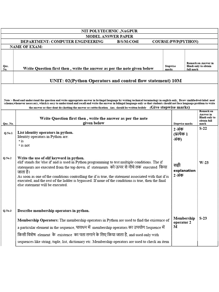 Unit 2ND Model Answer (PWP) | PDF | Boolean Data Type | Data Type