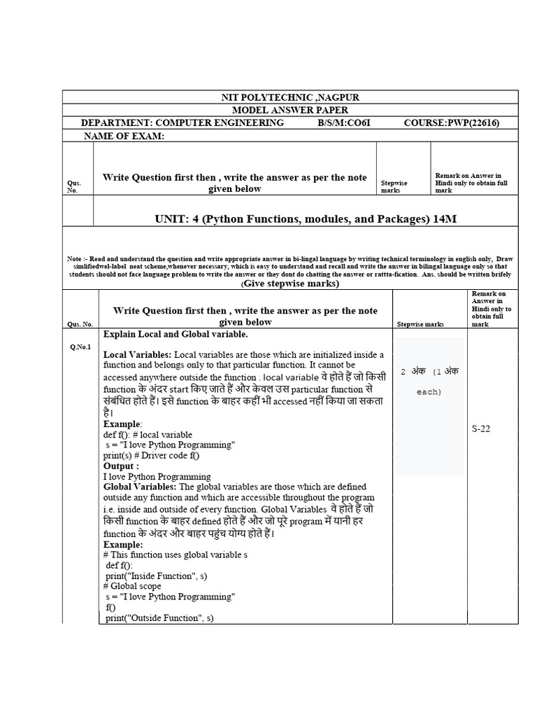 Unit 4TH Model Answer (PWP) | PDF | Parameter (Computer Programming) | Namespace