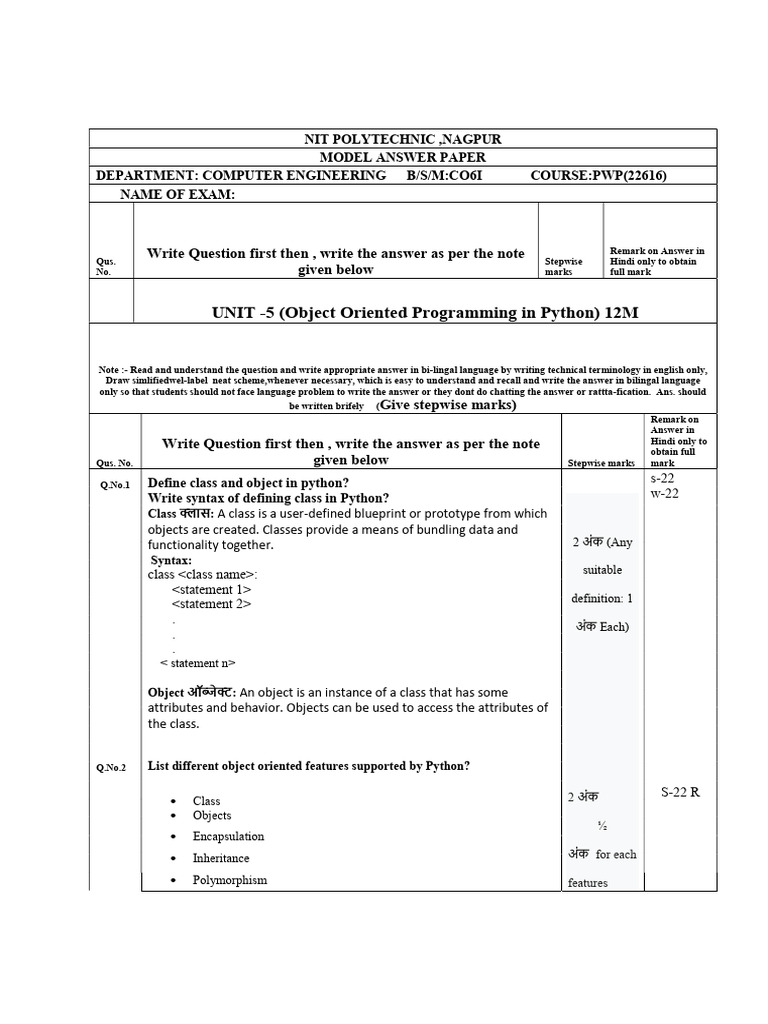 Unit 5TH Model Answer (PWP) | PDF | Inheritance (Object Oriented Programming) | Class (Computer ...