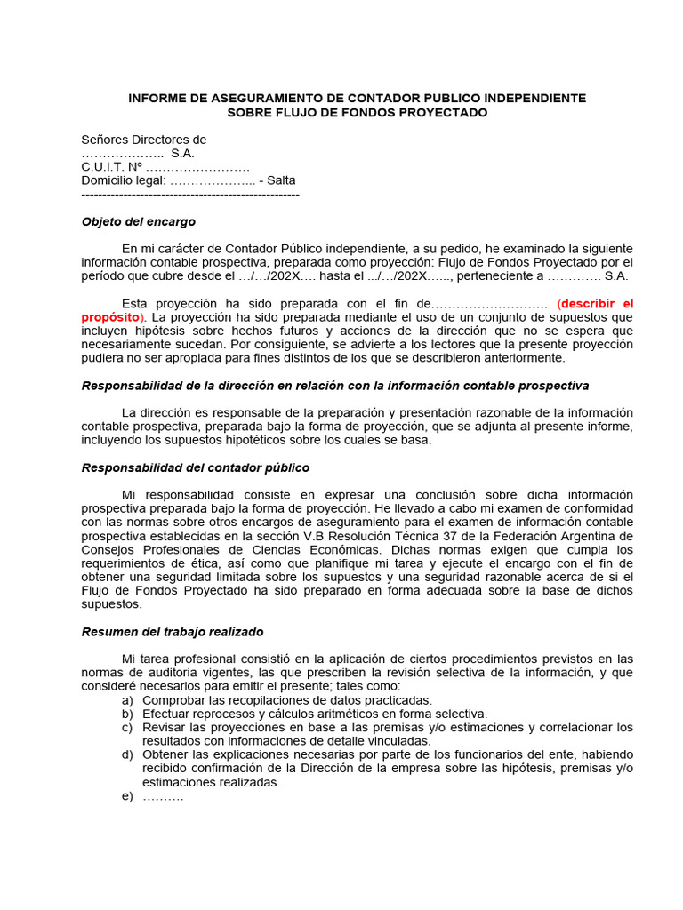 10 Modelo de Informes Obre Flujo de Fondos Proyectado RT 53 | PDF | Contador