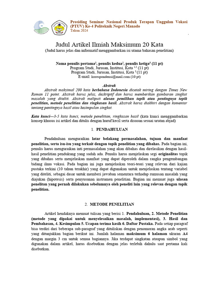 Template Prosiding Seminar Nasional Produk Terapan Unggulan Vokasi (PTUV) Ke-4 Politeknik Negeri ...