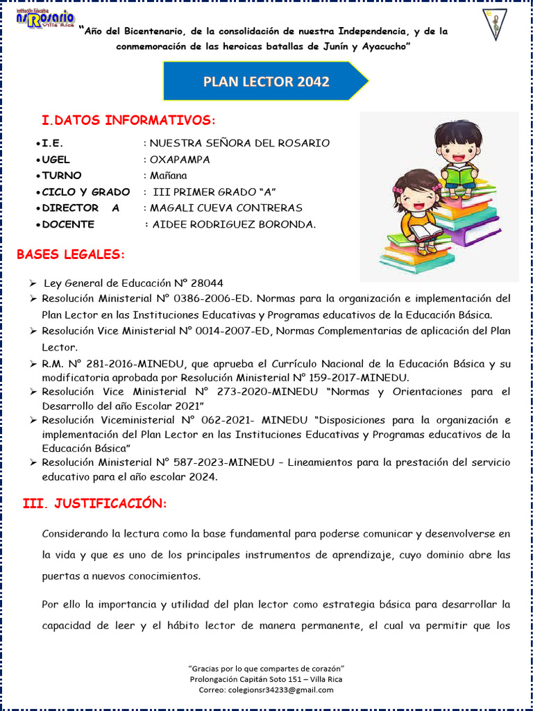 PLAN LECTOR 1° GRADO - 2024 NSR(n000) | PDF | Comprensión lectora | Maestros