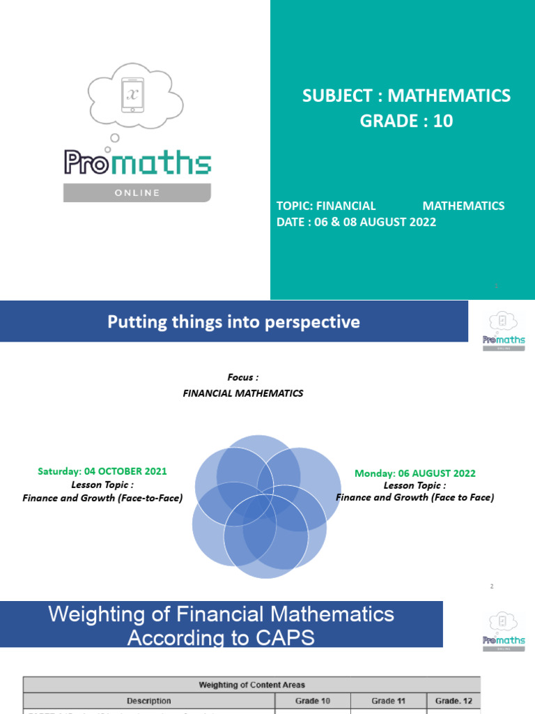 Grade 10 Promaths Online Lesson Finance Kutlwanong 06 & 08 August 2022 ...