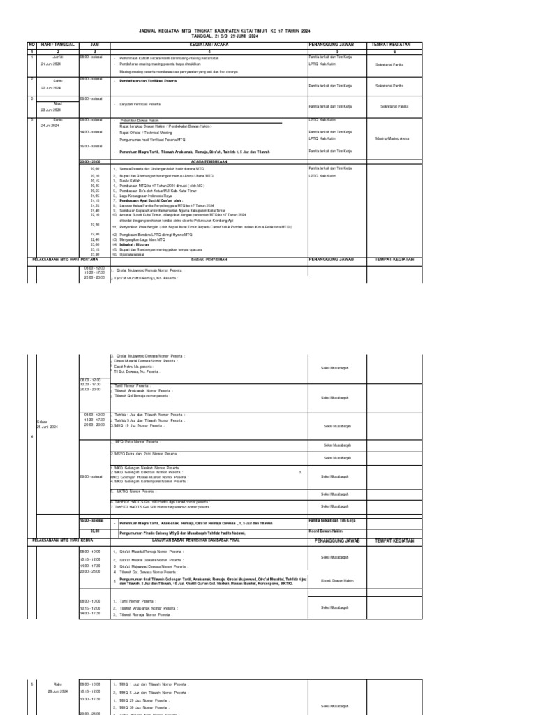 Jadwal MTQ 2024 | PDF