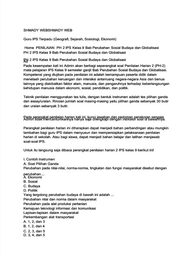 PDF Contoh Soal Ips 9 Bab 2 Compress | PDF