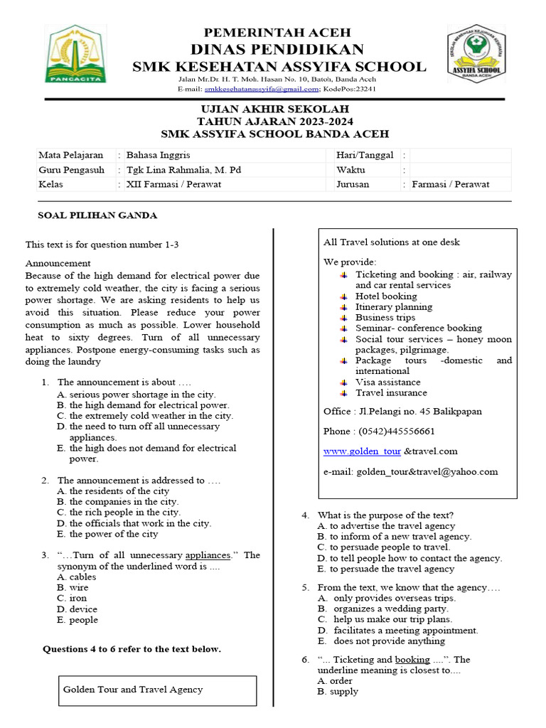 Format Soal Uas 2024 | PDF