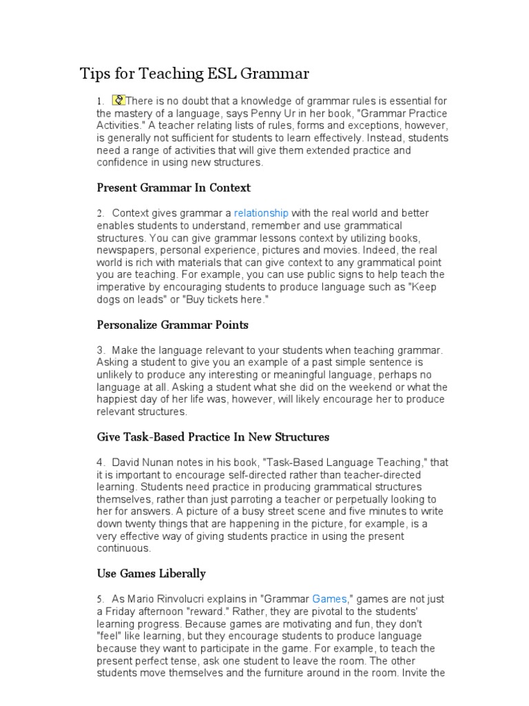 Effective ESL Grammar Teaching Tips | PDF | Grammar | Sentence ...