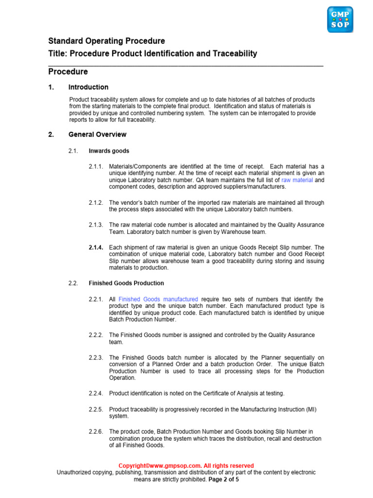 QMS 075 Procedure For Product Identification and Traceability Sample ...