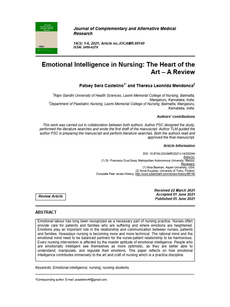 Emotional Intelligence in Nursing Practice | PDF | Empathy | Nursing