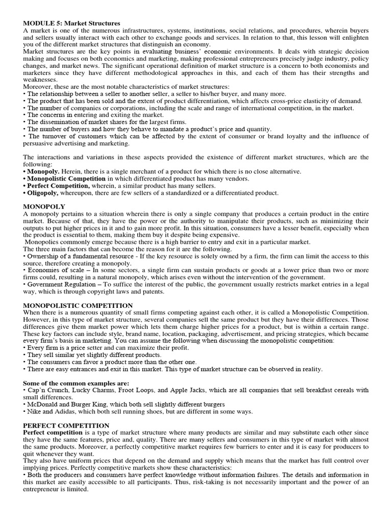 MODULE 5 - Market Structures | PDF | Monopoly | Market (Economics)
