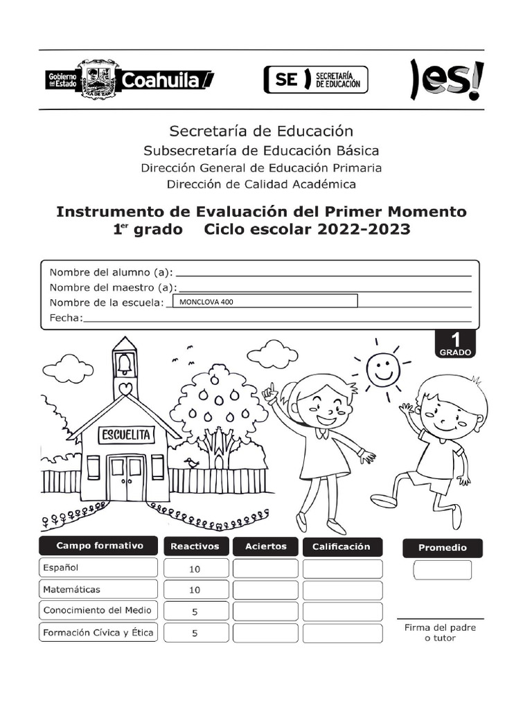 1° Inst. Eval. 1er. Momento Ciclo Escolar 22-23 | PDF | Ardilla