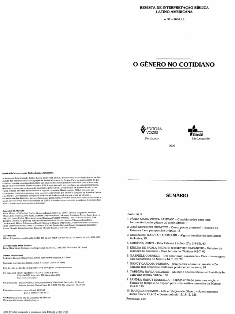 RIBLA 37 - 2000 - O Gênero No Cotidiano | PDF | Gênero | Estudos de Gênero