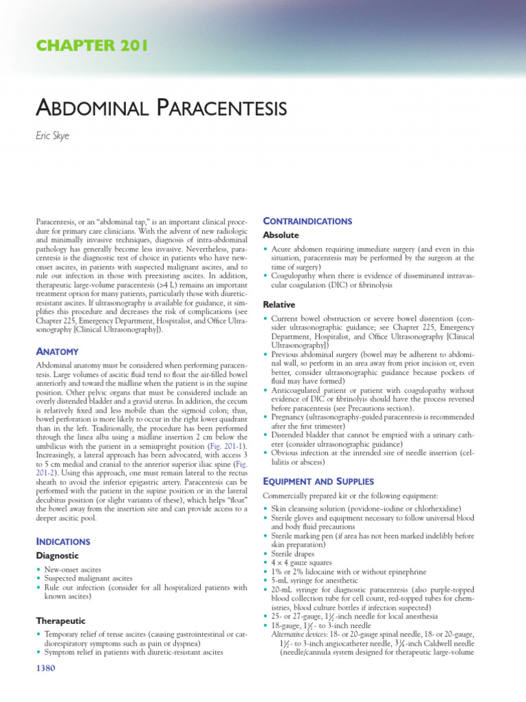 Abdominal Paracentesis | Download Free PDF | Medicine | Medical Specialties