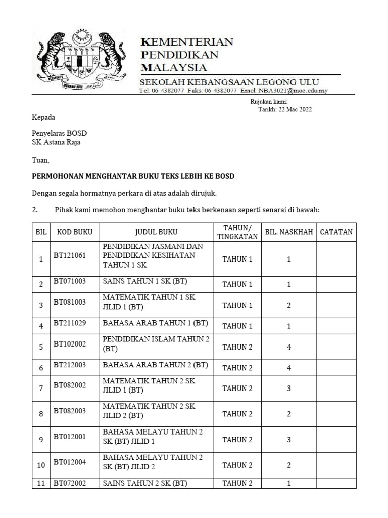 Permohonan Buku Pendidikan Tahun 3 | PDF