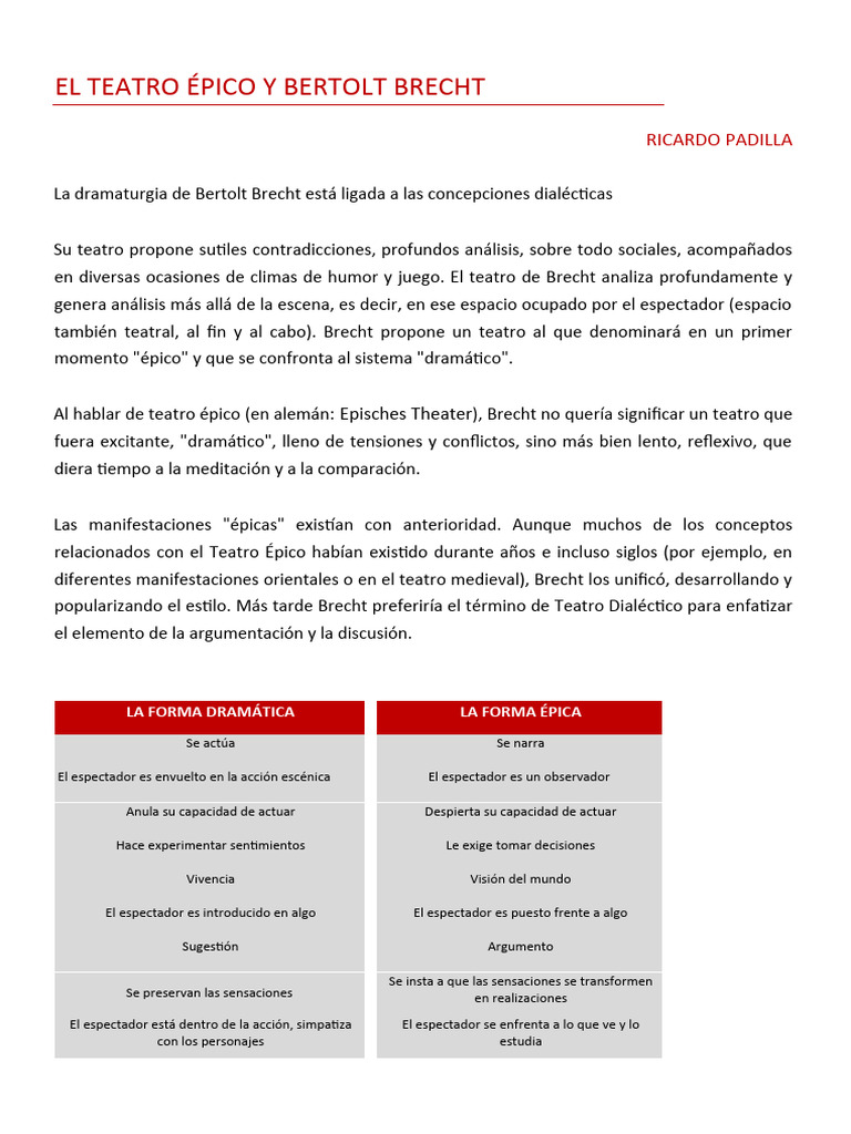 El Teatro Épico y Bertolt Brecht Camila | PDF | Teatro