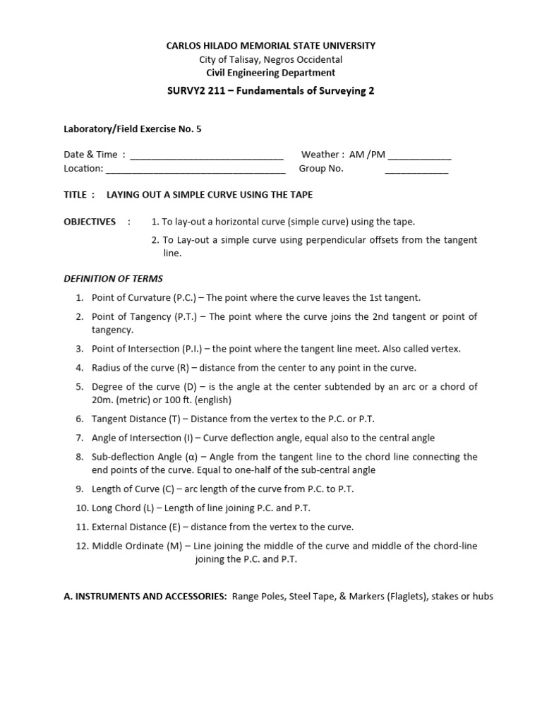 SURVY2 211 Laboratory Activity No. 5 | PDF | Tangent | Angle