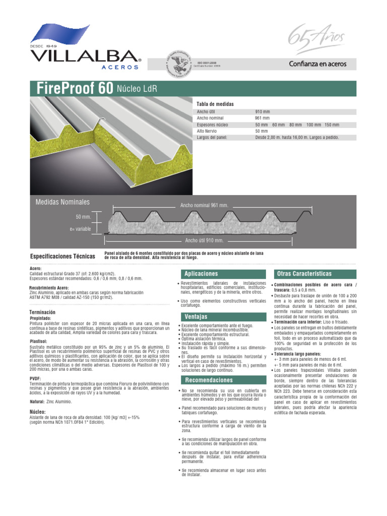 Ficha Fireproof 60 1 | PDF | Aislamiento térmico | Aluminio